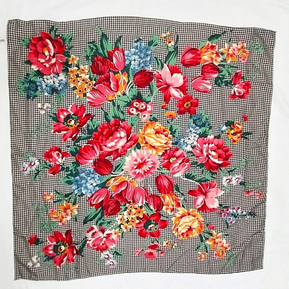 Talbots | Accessories | Vintage Talbots Silk Houndstooth Floral Square ...